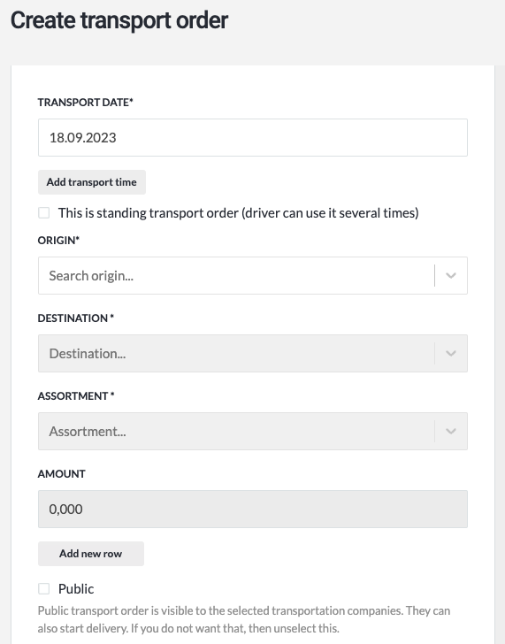 Creating a Transport order – Waybiller