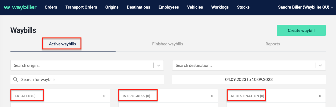 Waybills and their statuses – Waybiller