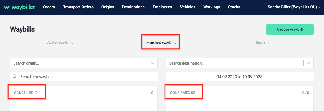 Waybills and their statuses – Waybiller