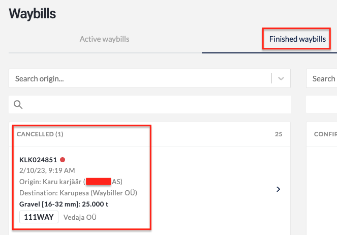 Cancelling waybills – Waybiller