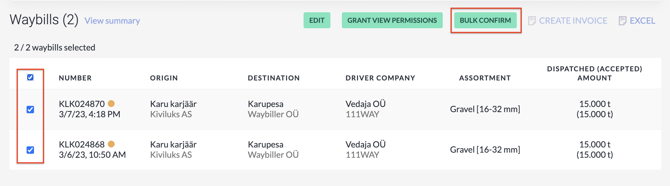 Selecting the stock on the waybill – Waybiller